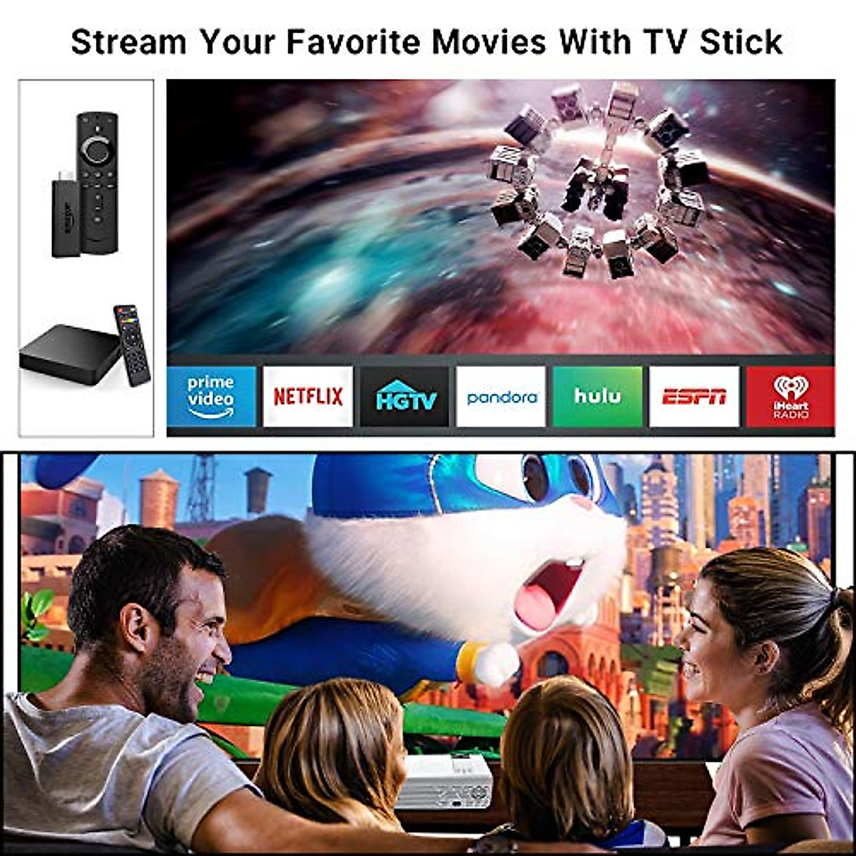 Mini WiFi Projector Full HD 1080P Projector Compatible with PC Firestick TV Box USB Drive Chromecast