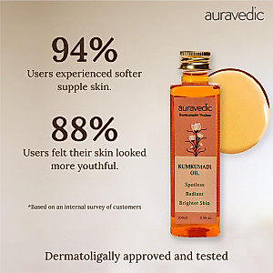 Auravedic Kumkumadi Oil Pure Saffron For Ultra Radiant Skin, 3.38 Fl Oz (100ml)