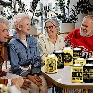 KARAQY 12 Pcs 50th Birthday Party Can Coolers - Black and Gold Cheers to 50 Years Can Sleeves, Happy 50th Birthday Decorations for Men Women 50th Birthday Party Supplies