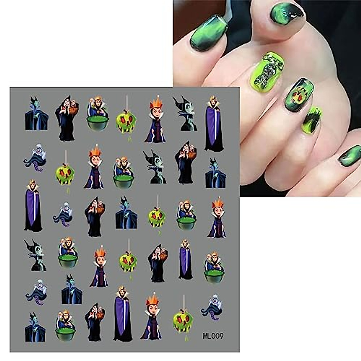 JMEOWIO 9 Sheets Halloween Nail Art Stickers Decals Self-Adhesive Pegatinas Uñas Skull Ghost Witchy Pumpkin Nail Supplies Nail Art Design Decoration Accessories