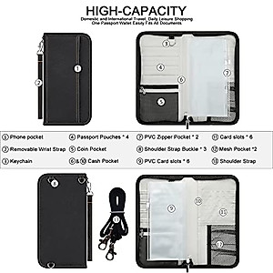 MUKEMUHE Family Passport Holder RFID Blocking Travel Wallet Family Document Holder&Organizer for 4 Passports, ID Cards, Credit Cards, Flight Tickets, Money Men & Women Black