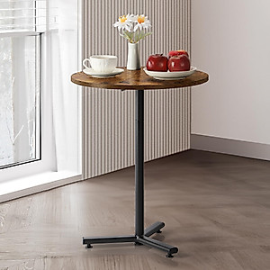 Small Round Dining Table,Modern Round Kitchen Table with Adjustable Base and Wood Top for Small Spaces,Space Saving Circle Coffee Table for Living Room,Dining Room,Kitchen,Rustic Brown