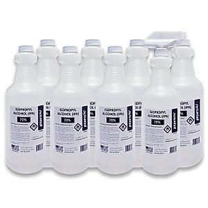 Isopropyl Alcohol 70% - 8 x 1000 ml (More Than 2 Gallons) USP Grade IPA 70 Percent - Includes a Trigger Sprayer - Made in The USA