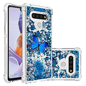 CAIYUNL for LG Stylo 6 Case,LG Stylo 6 Phone Case,Glitter Bling Floating Liquid Sparkle Quicksand Cute Clear TPU Silicone Women Girls Case Shockproof Protective Cover for LG Stylo 6-Blue Butterfly