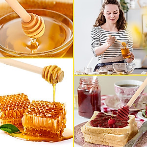 Shappy 96 Pcs 4 Inch Wood Honey Dipper Sticks Set 24 Pcs Honey Dipper Sticks 24 Pcs Plastic Storage Bags 24 Pcs Kraft Paper Cards 24 Pcs Honeybee Charm Pendants with Jute Rope for Honey Jar DIY Craft