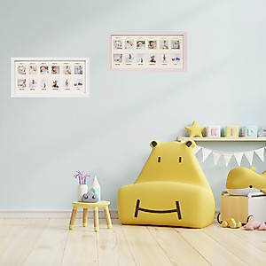 WOOD SIDE ORBIS First Year Newborn Baby Collage Keepsake Picture Frame for Photo Memories with Double Beige Mat and Twelve 2.5x2.5 Slots - Pink
