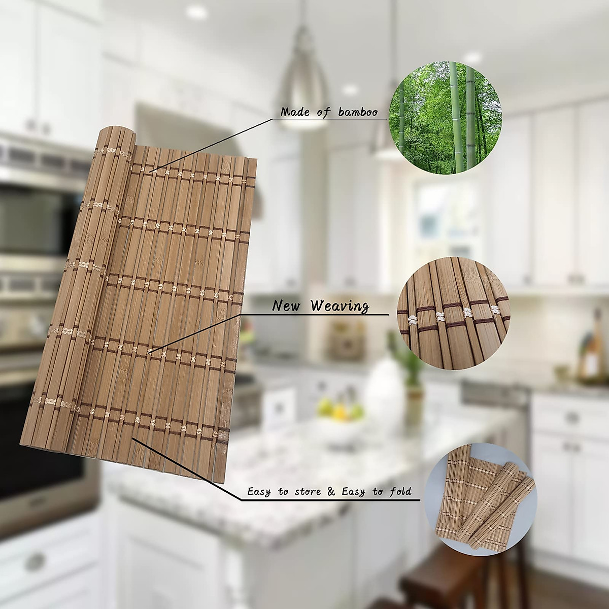 ANDSTAR Set of 4 Bamboo Slats Placemat Modern Table Bamboo Placemats Natural Anti-Slip Bamboo Placemats Washable Heat-Resistant Table Mats for Kitchen Dinning Room Table Decor(Green)