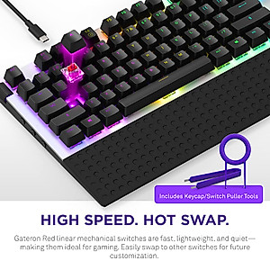 NZXT Function Full-Size Wired Gaming Keyboard – Gateron Red Mechanical Switches - Linear, Fast, and Quiet – Hot-Swappable – RGB Backlit – Aluminum Top Plate – Sound Dampening Foam – Wrist Rest – White