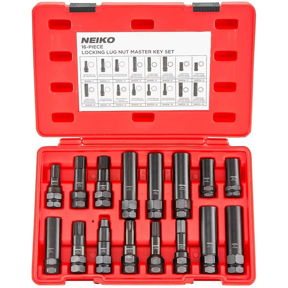 Neiko 02457A Lug-Nut Key Set, Wheel-Lock Removal Tool Kit for Aftermarket and Factory Wheel Tire Keys, SAE and Metric Lug Sockets, 16 Pieces
