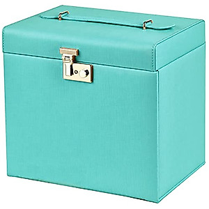 SANSREPONSE Jewelry Box Large Organizer Faux-Leather with Mirror Drawers Lock Gift for Women (TF Blue-L)