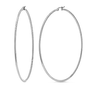 Gem Stone King 3.5 Inch Stainless Steel Silver Tone Hoop Earrings For Women