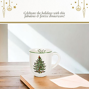 Spode Christmas Tree Cafe Mug - 14 Oz Ceramic Holiday Coffee Mugs for Tea, Hot Chocolate, Lattes - Festive Design with Santa and Christmas Tree Motif - Microwave & Dishwasher Safe