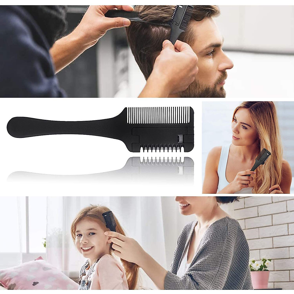 ETERCYCLE Hair Cutter Comb with Extra Razors - Perfect for Men, Women, and Kids - Trim, Thin, and Style with Ease - Sleek Black Design - Hair Cutting and Thinning Tool