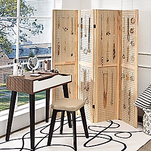 DORTALA 4-Panel Pegboard Display Divider for Room Separation, 5' Tall Room Dividers and Folding Privacy Screens, Multifunction Partition Room Dividers for Craft Jewelry Cloth Art Display
