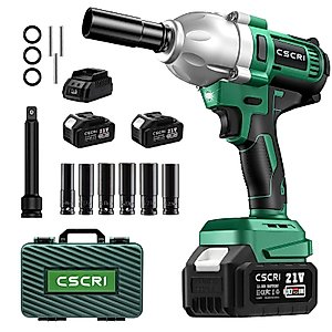 CSCRI Cordless Impact Wrench Kit 1/2 inch Brushless, Max Torque 580Ft-lbs(800N.m) Electric Impact Gun w/2x 4.0Ah Battery, Charger & 6 Sockets, Power Impact Driver for Car Home