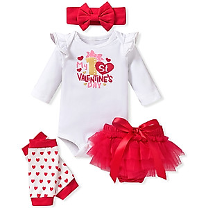 fioukiay 0-3 Months Baby Girls Valentine's Day Clothes Little Girls My First Valentine's Day Outfits Clothing Set (Red, 0-3 Monts)