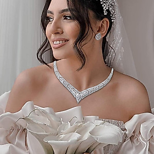 Jorsnovs Dubai Indian Wedding Jewelry for Bride 4pcs Zircon Earrings and Necklace Bracelet Ring Set Formal Jewelry for Women Evening Wear