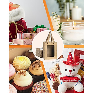 VAGREEZ 15 Pcs Paper Gift Bags with Transparent Window, Kraft Goodie Bags with Handles, Bulk Shopping Bags, Ideal for Halloween, Christmas, Birthday, Wedding, Party Favors, and Bulk Packaging, Brown