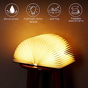 Molbory Wooden Book Light,Novelty Folding Book Lamp, Folding Night Light Warm White,USB Rechargeable Wooden Table Lamp,Magnetic Design- Creative Gift Home Office Decor for Family Girlfriend