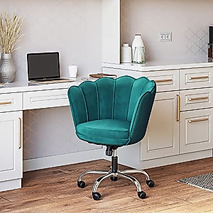 BELLEZE Upholstered Velvet Seashell Accent Chair, Rolling Swivel Office Vanity Unique Cute Decorative, Armless Stylish Comfy, Adjustable Height - Kaylee (Green)