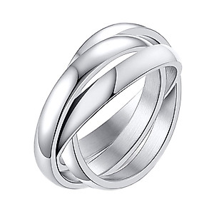 PAMTIER Women's 316l Stainless Steel Triple Band Interlocked Rolling 3 in 1 Stacking Ring Silver Size 13