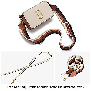 BOSTANTEN Crossbody Bags for Women Leather Snapshot Phone Purses Shoulder Handbags with 2 Adjustable Wide Strap Beige White