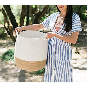 Large Blanket Basket for Living Room - Decorative Woven Baskets for Storage, Cotton Rope Baskets for Storage 16”x18”, Round Basket, Tall Laundry Hamper Basket, LuxiLily Baskets