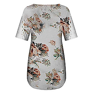 wodceeke Women's Lace Short-Sleeved Floral T-Shirt V-Neck Plus Size Stitching Tee Summer Casual Sports Tops (White, XXL)