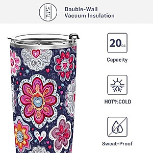sanluoli Grayish-pink Colored Flowers Stainless Steel drinking cups with Straw Leak Resistant Flip coffee travel mug 20oz for outdoor simply insulated tumbler 20 OZ