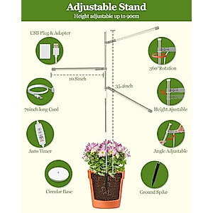HAARAY Plant Grow Lights for Indoor Plants Full Spectrum, 3-Head LED Plant Growing Lamps with Height Adjustable and Rotatable Stand, 10 Dimmable Level, 3/9/12H Timer, 3 Switch Modes