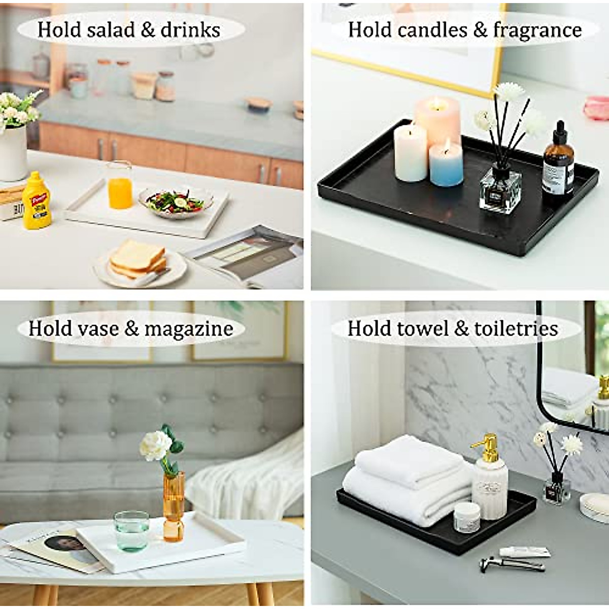 Plastic Serving Tray for Food 3Pcs Melamine Tray Platter with Wooden Wrinkle Black Rectangular Serving Board for Tea/Coffee/Fruit/Bread/Cake/Pastries/Cookie Tray for Home Wedding Kitchen Countertop