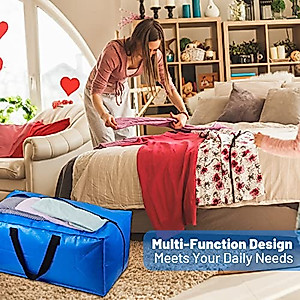 Moving Bags Extra Large Storage Bags for Moving Supplies, Heavy Duty Storage Totes With Strong Handles & Zippers, Best Moving Supplies for Packing Clothes(4Pack-Blue)