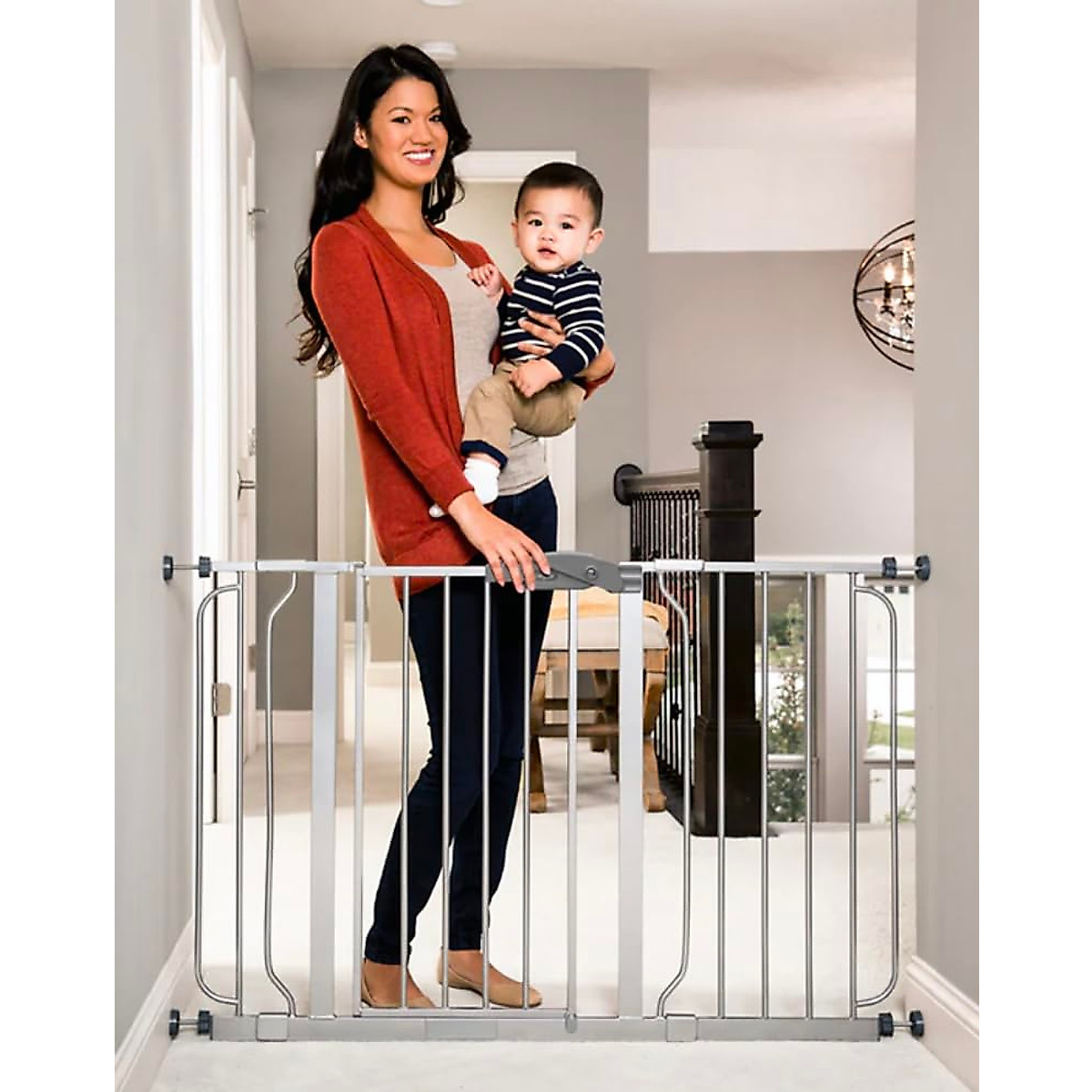 Regalo Easy Step 49-Inch Extra Wide Baby Gate, Includes 4-Inch and 12-Inch Extension Kit, 4 Pack of Pressure Mount Kit and 4 Pack of Wall Mount Kit, Platinum - Total Pack of 1