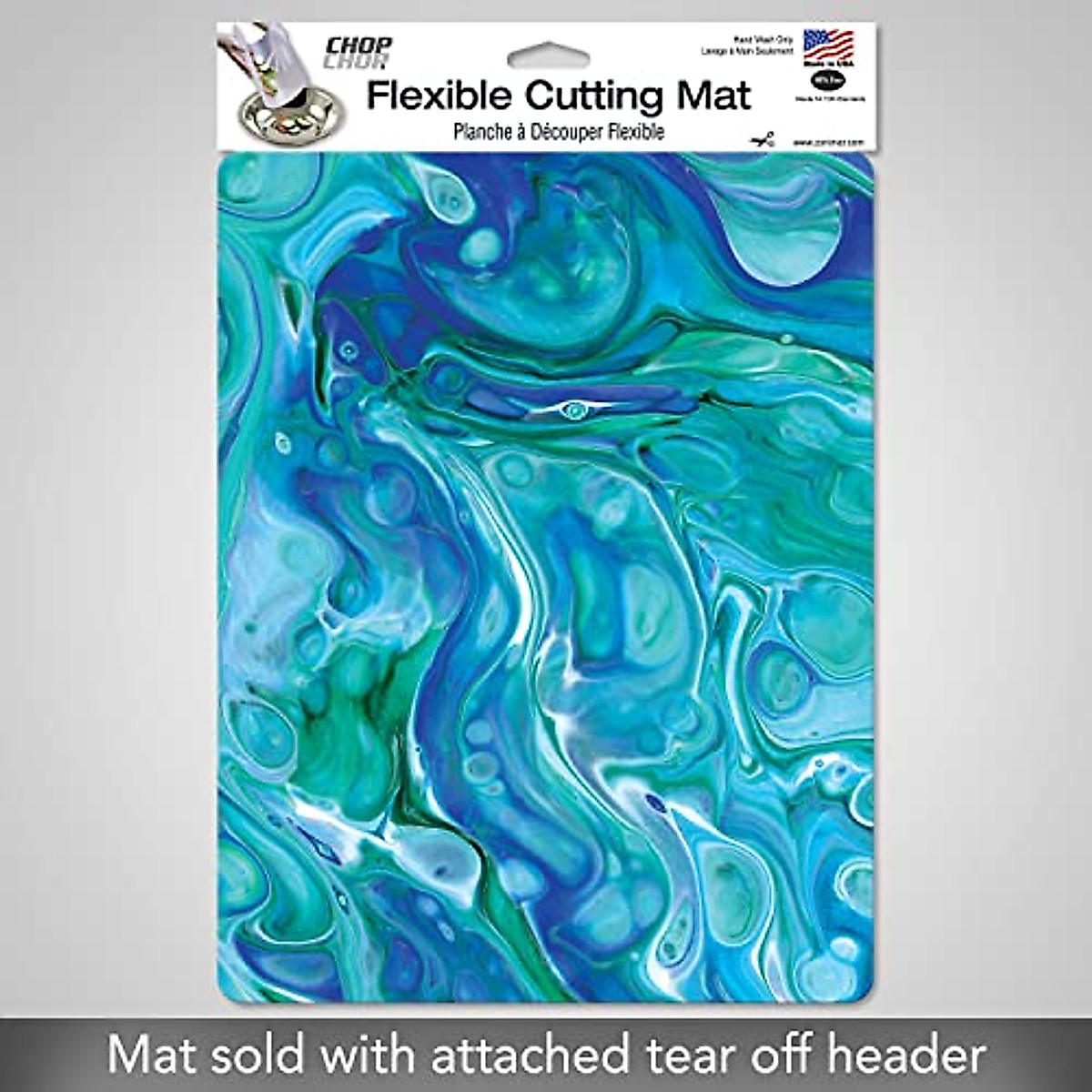 Cut N' Funnel Blue Fluidity Designer Flexible Cutting Board Mat, 15" x 11.5", Made in the USA, Decorative, Flexible, Easy to Clean
