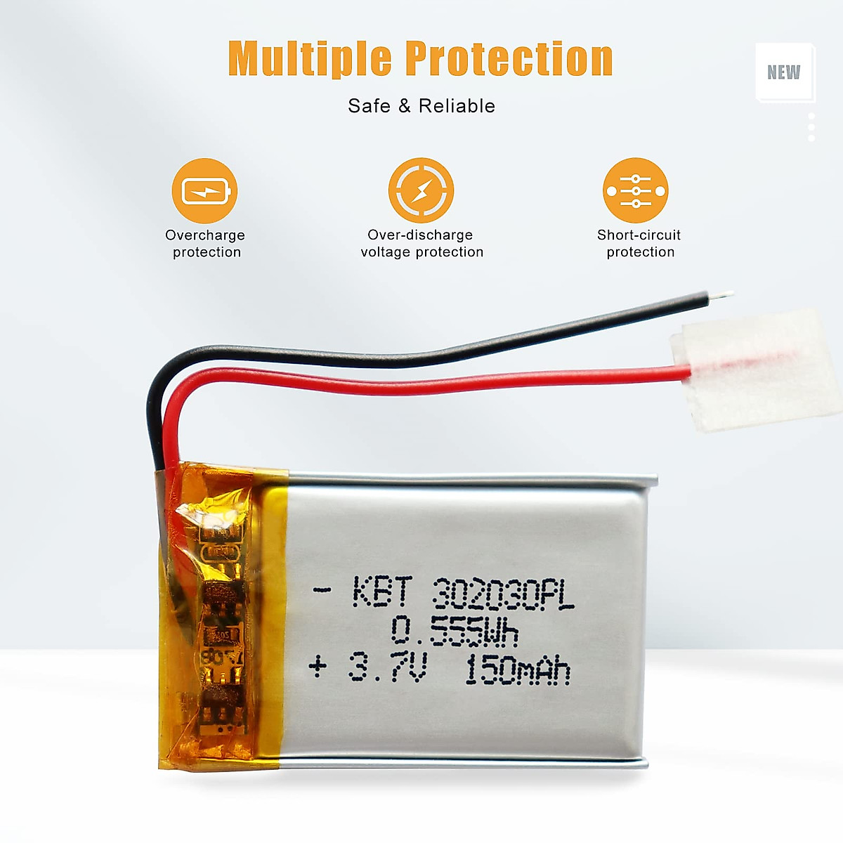 KBT 3.7V 150mAh Li-Polymer Battery：302030 Rechargeable Lithium-ion Replacement Batteries (2pack)