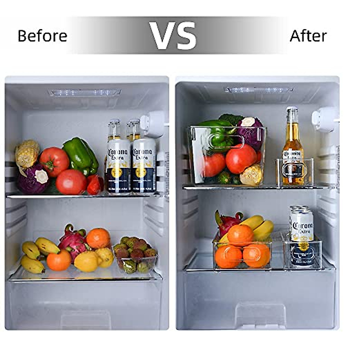 Refrigerator Organizer Food Storage Bins Refrigerator Storage box with Handles Clear Plastic BPA Free Food Storage Rack Set