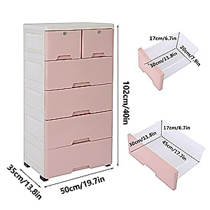 Gdrasuya10 6 Drawer Storage Organizer, Waterproof Furniture Storage Tower Unit with 4 Wheels for Closets, Bedrooms, Playrooms (Pink)