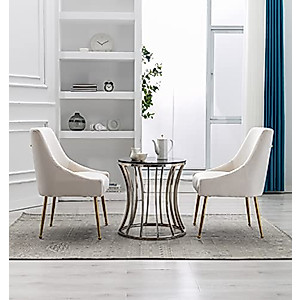 Restworld Velvet Dining Chairs, Furniture Collection Modern Contemporary Upholstered with Polished Gold Metal Legs, Set of 4(Beige)