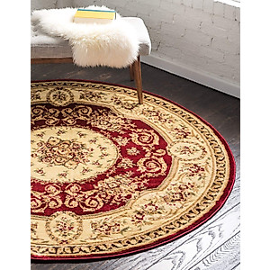 Unique Loom Versailles Collection Traditional Classic Medallion Motif Area Rug (6' 0 x 6' 0 Round, Burgundy/ Ivory)