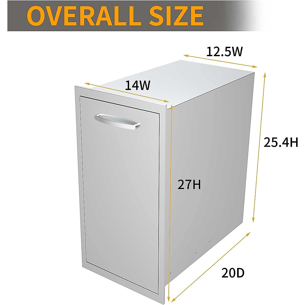 AHLOKI Pull-Out Trash Drawer Built-in Pull-Out Tray Stainless Steel Trash Drawer Storage Trash Bin(10 Gallons)(Not Included) for Outdoor Kitchen BBQ Island (14''Wx27''Hx20''D)