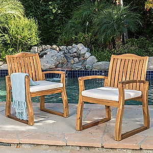 Christopher Knight Home Della Acacia Wood Outdor Dining Chairs, 2-Pcs Set, Teak Finish With Rustic Metal