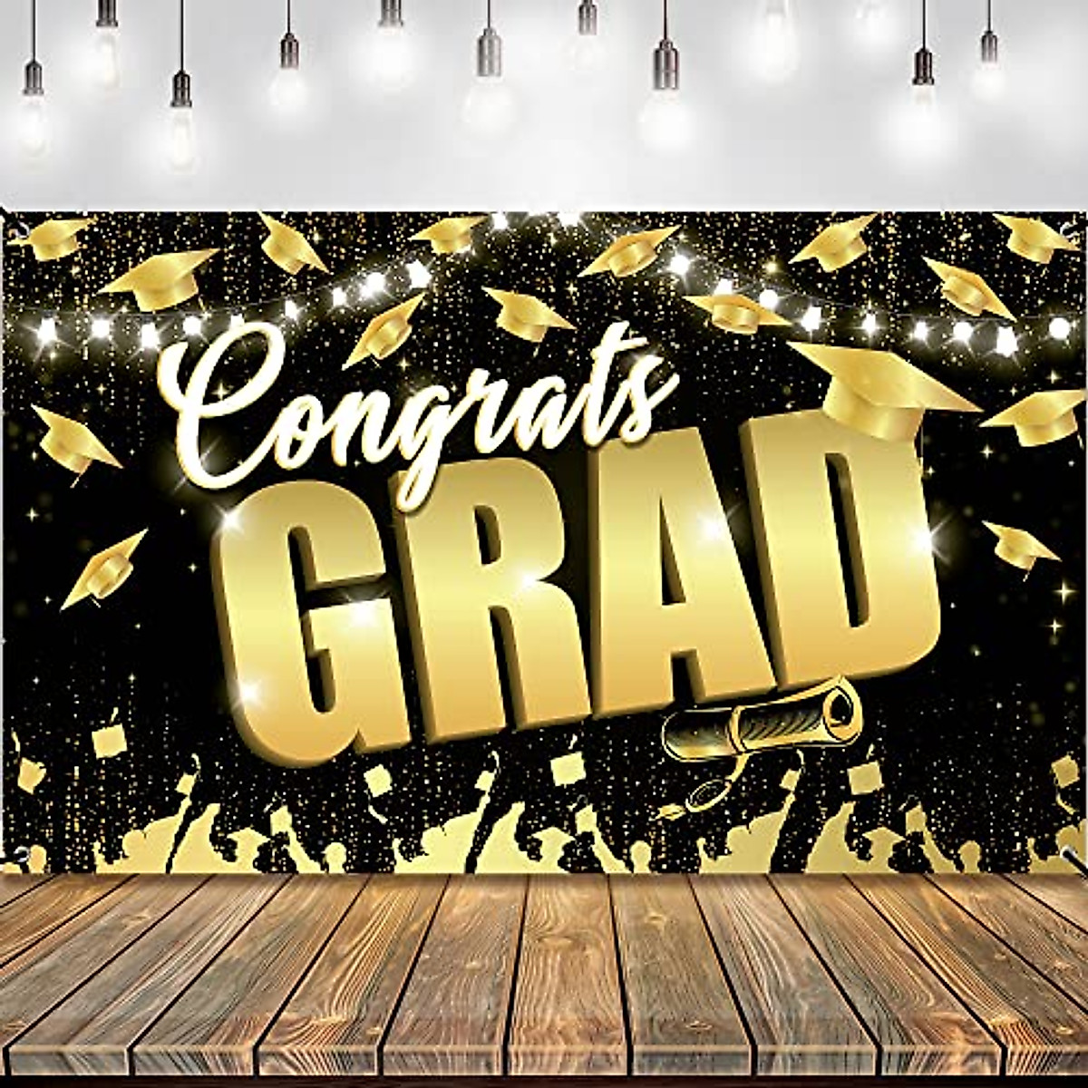 Big, Congrats Grad Backdrop - 72x44 Inch | Graduation Backdrop 2023 Black and Gold Graduation Party Decorations 2023 | Graduation Banner 2023, Graduation Decorations 2023 | Congrats Grad Banner 2023