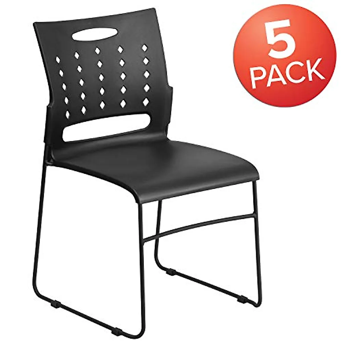 Flash Furniture Hercules Series Stacking Chairs for Waiting Rooms and Offices, Ergonomic Lobby Chairs with Contoured Air-Vent Backs, Set of 5, Black