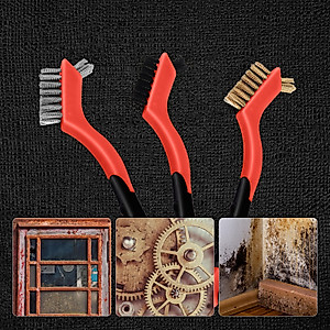 MAXMAN Wire Brush Set 3-Pack, Small Wire Brushes for Cleaning, Rust Remover, Dirt Cleaner, Metal Brush, Paint Scrubbing, 7" Deep Clean Detailing Tools, Brass/Stainless Steel/Nylon Bristles, Red.
