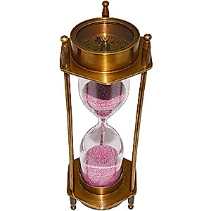 Antique Brass Sand Timer Hourglass with Maritime Brass Compass – Elevate Your Space with Nautical Charm!