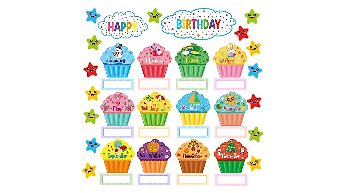 Bright 64 Pcs Birthday Bulletin Board Set for Classrooms