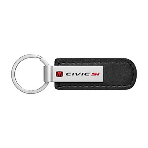 iPick Image for Honda Red Logo Civic Si Silver Metal Plate Black PU Leather Strap Key Chain Keychain, Official Licensed