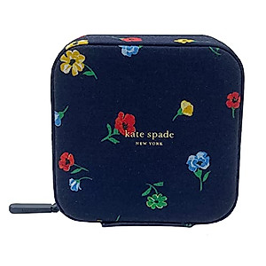 Kate Spade New York Navy Floral Travel Jewelry Case, Small Jewelry Box to Organize Rings, Necklaces, Earrings, Garden Toss