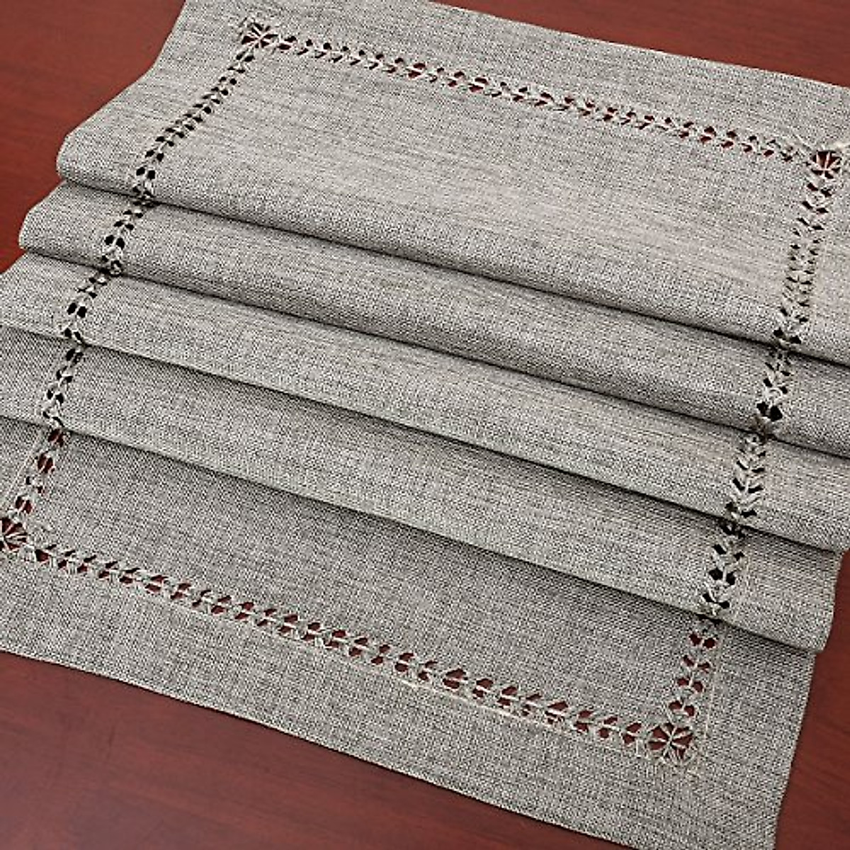 Grelucgo Handmade Hemstitch Gray Dining Table Runner Or Dresser Scarf, Rectangular 14 by 36 Inch
