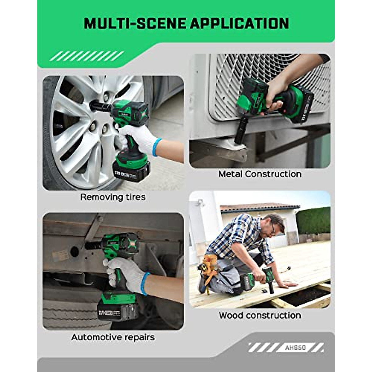 Avhrit Impact Wrench with a Battery, 650Nm/479ft-lbs Impact Wrench 1/2, Cordless Compact Impact Wrench, Brushless Impact Driver Kit for Car Tires Home